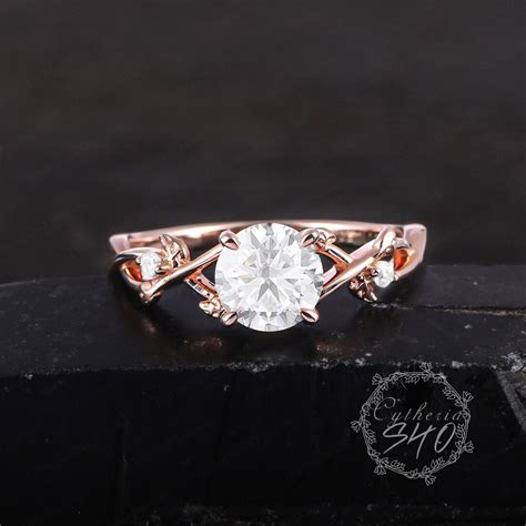 Unique Moissanite Engagement Ring14k Solid Rose Gold Promise Ring