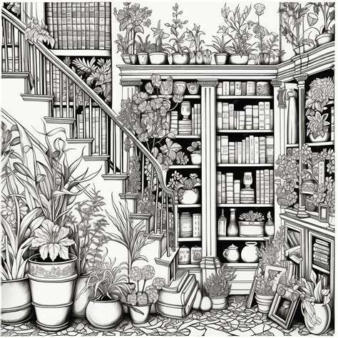 Premium Photo A Black And White Drawing Of A Library With Books And