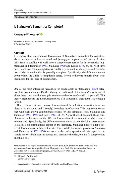 Pdf Is Stalnakers Semantics Complete