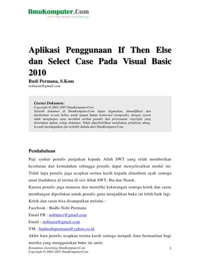 Aplikasi Penggunaan If Then Else Dan Select Case Pada Visual Basic 2010