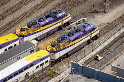 Pair Of Canadian West Coast Express Train Engines Seen From Above From
