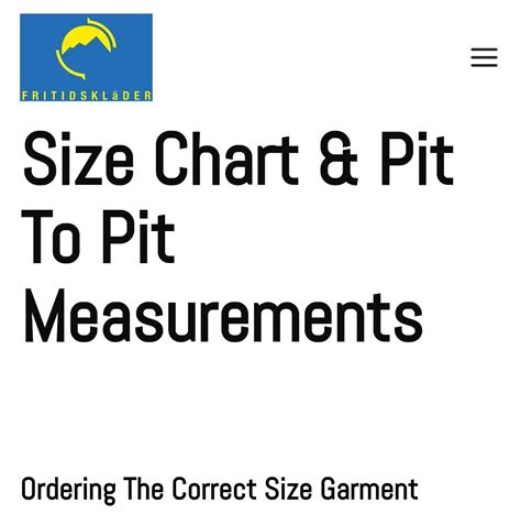 Size Chart And Pit To Pit Measurements T Shirt Jacket Etc