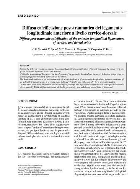 Pdf Diffuse Post Traumatic Calcification Of The Anterior