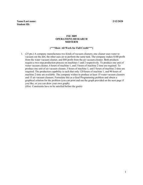 Operations Research Midterm Exam