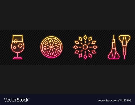 Set Line Firework Cocktail And Alcohol Drink Vector Image