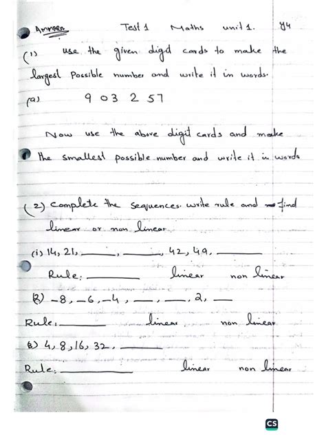 Y4 Maths Unit 1 Test 1 Prep Sheets 2024 2025 Pdf