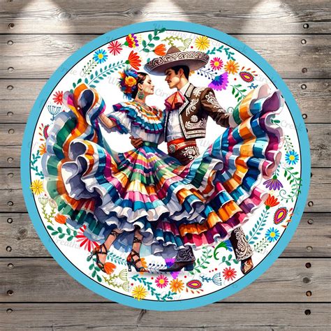 Dancing Couple Cinco De Mayo Jarabe Dancers Watercolor Whimsical Florals Round Light