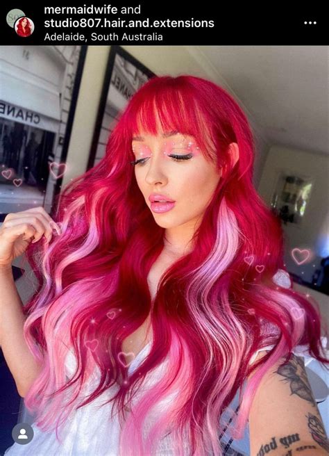 Hot Pink Red Hair With Bubblegum Highlights Bright Hair Colors Hair