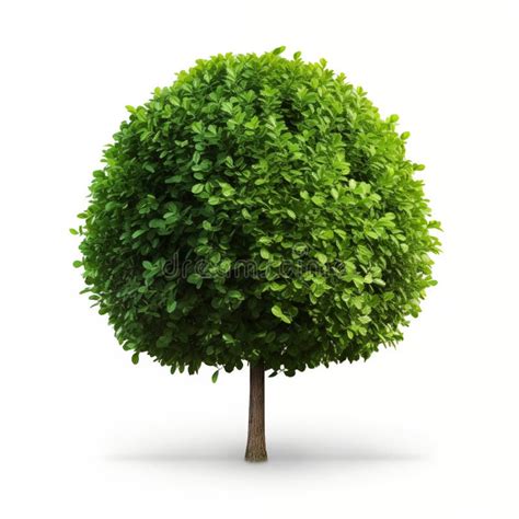 Green Bushy Tree With Dense Foliage On White Background Stock