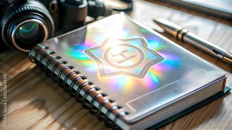 Flat Holographic Notebook With Labh Pancham Symbol And Copy Space