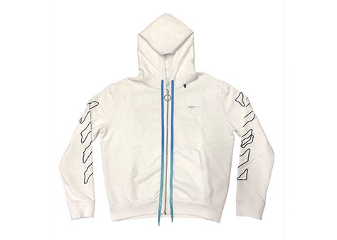 Off White Embroidered Abstract Arrows Zip Hoodie White Gb