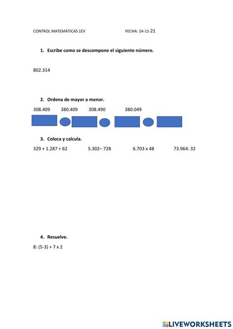 Matemáticas Repaso Live Worksheets