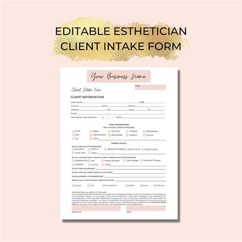 Esthetician Client Intake Form Editable Template Canva Etsy