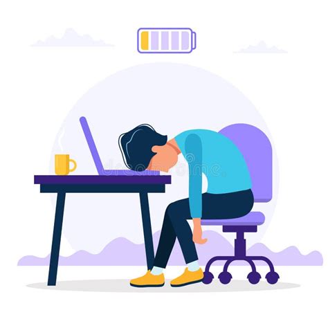 Burnout Concept Illustration With Exhausted Male Office Worker Sitting