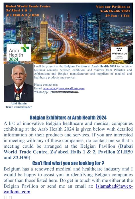 Belgium Will Be Present In Full Force At The Premier Health Fair Arab Health 2024” In Dubai