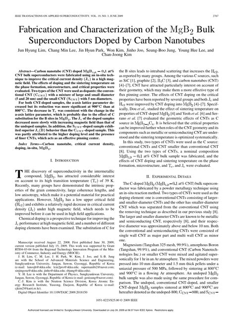 Pdf Fabrication And Characterization Of The Mgb2 Bulk Superconductors Doped By Carbon Nanotubes