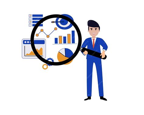 Premium Vector Businessman Doing Infographic Data Analysis Businessman Holding Magnifying Glass