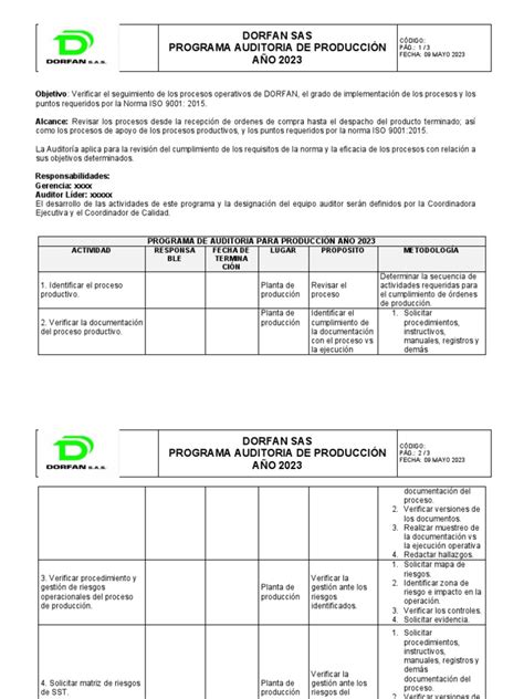 Auditoría De Producción 2023 Pdf