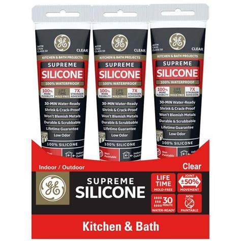 Ge Supreme Silicone 2 8 Oz Clear Kitchen And Bath Silicone Sealant 12