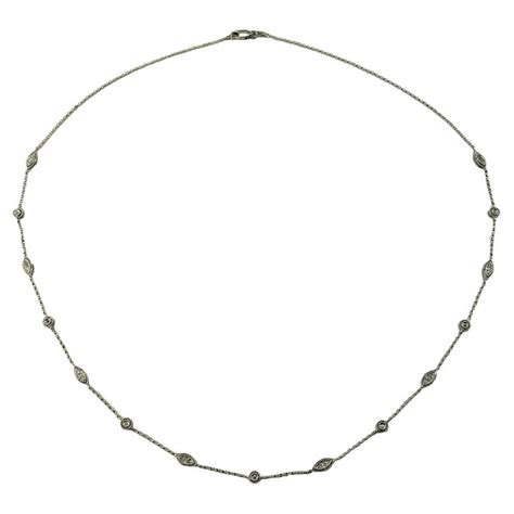 14 Karat White Gold Diamond Station Necklace For Sale At 1stdibs