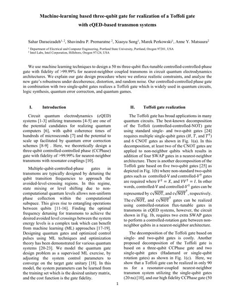 pdf machine learning based three qubit gate for realization of a