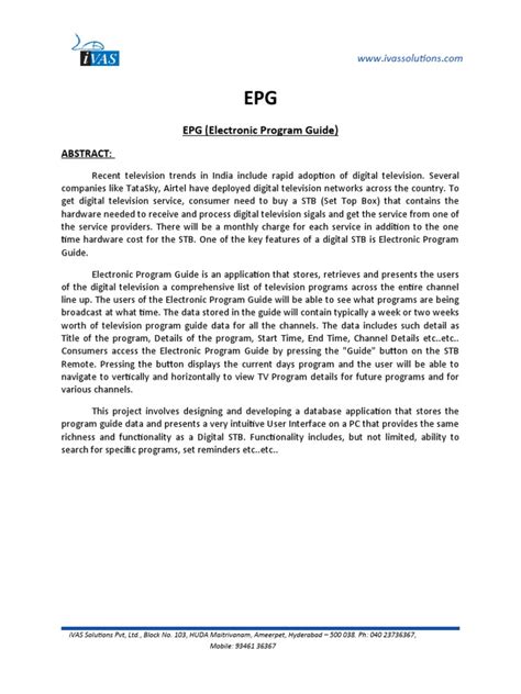 Epg Electronic Program Guide Abstract Pdf