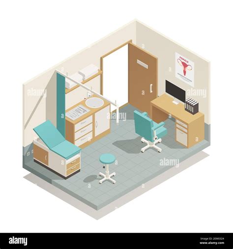 Gynecology Cabinet With Various Tools For Examination Isometric