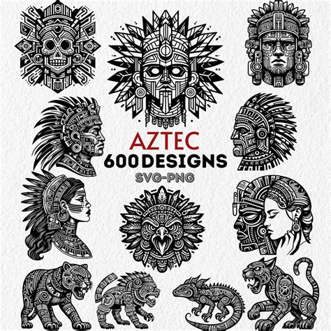 600 Aztec Svg Png Designs Bundle Intricate Aztec Art For Tattoos