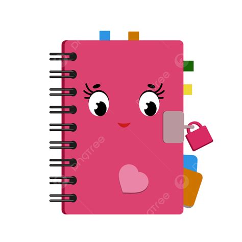 Diary Stickers Vector Design Images Cute Cartoon Diary In A Pink Cover With Stickers And