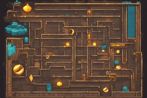 A Retro Arcade Game Level Map Interface With Underground Factory Elements Featuring Traps Steel