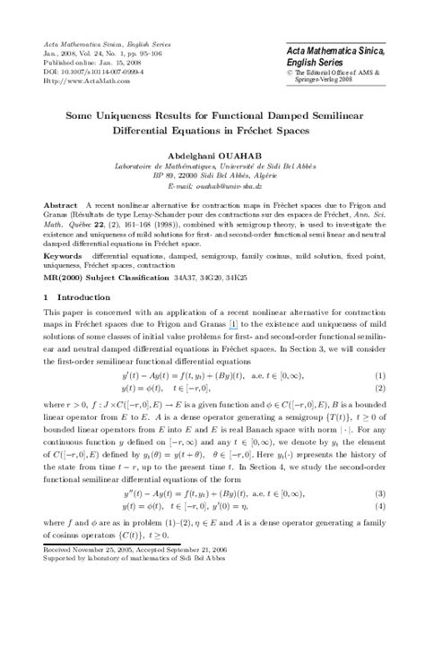 Pdf Some Uniqueness Results For Functional Damped Semilinear