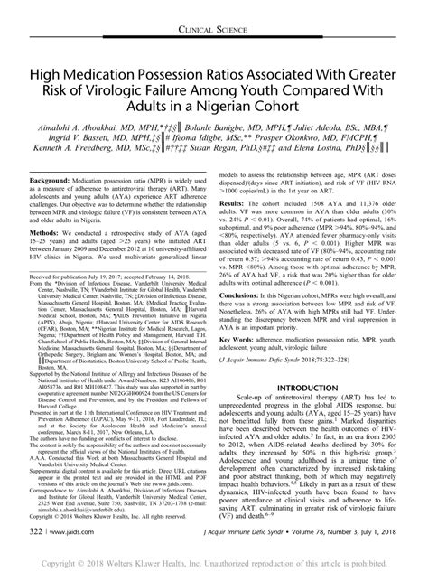 Pdf High Medication Possession Ratios Associated With Greater Risk Of