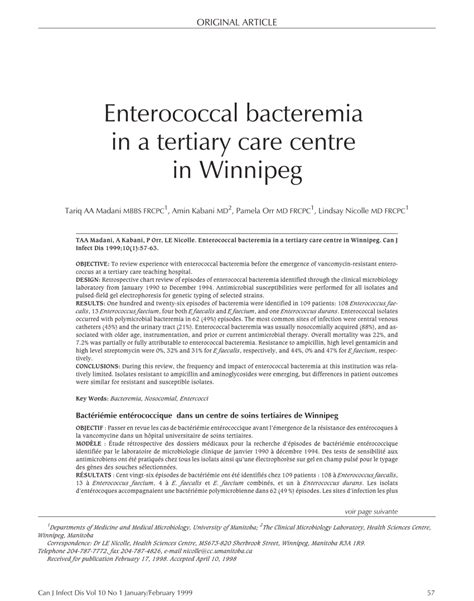 Pdf Enterococcal Bacteremia In A Tertiary Care Centre In Winnipeg