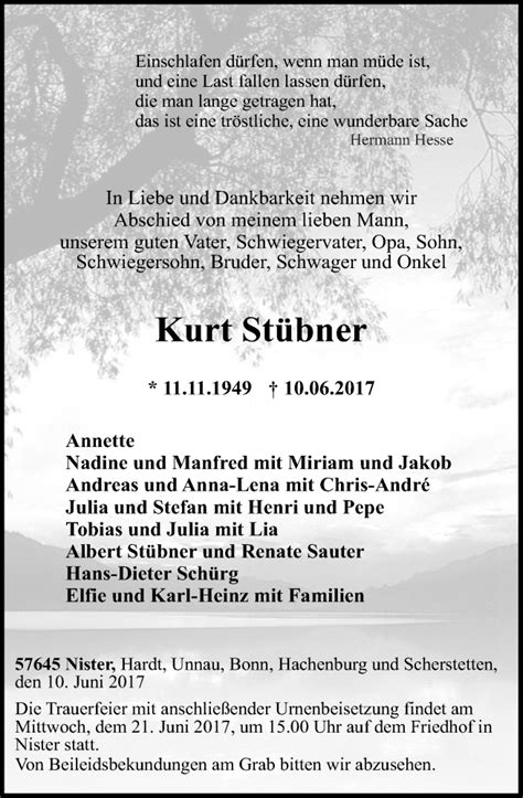 Traueranzeigen Von Kurt Stübner Rz Trauerde