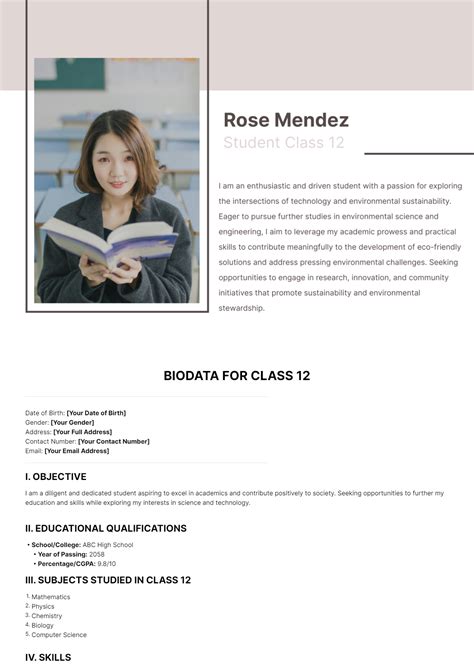 Free Biodata For Class 12 Template To Edit Online
