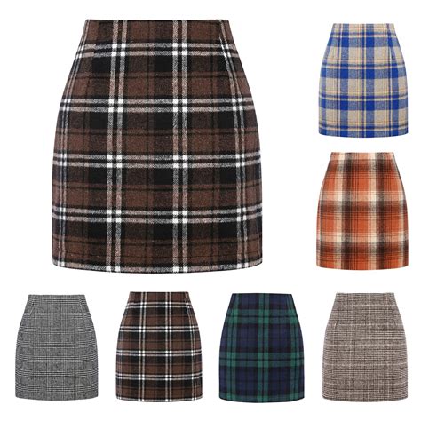 Cyglowse Plaid Skirts For Women High Waist A Line Bodycon Pencil