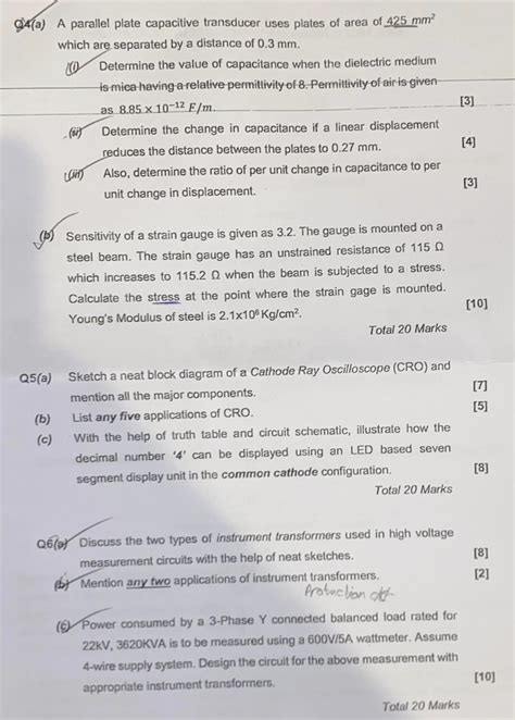 Solved Q4 A A Parallel Plate Capacitive Transducer Uses