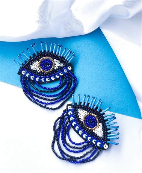 Eye For Eye Fabric Earrings Beaded Brooch Beaded Earrings