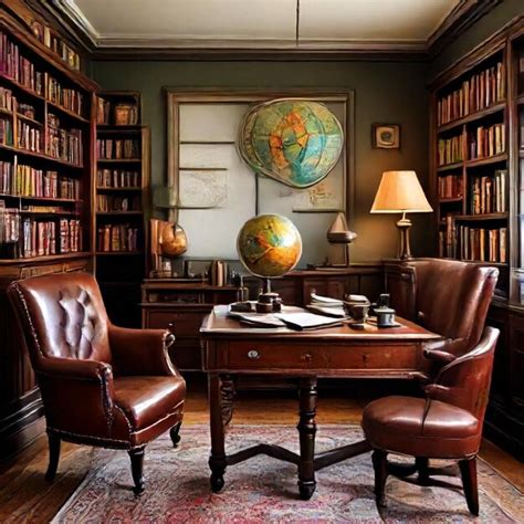 A Room With A Globe On The Table And A Globe On The Table Premium Ai Generated Image