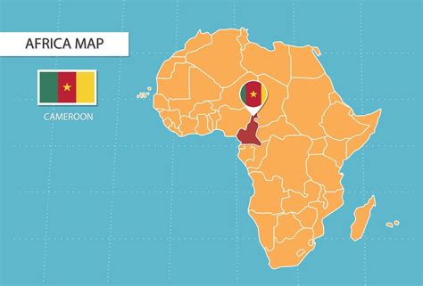 Cameroon Map In Africa Icons Showing Cameroon Location And Flags