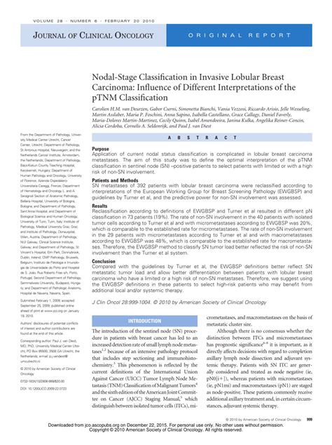 Pdf Nodal Stage Classification In Invasive Lobular Breast Carcinoma