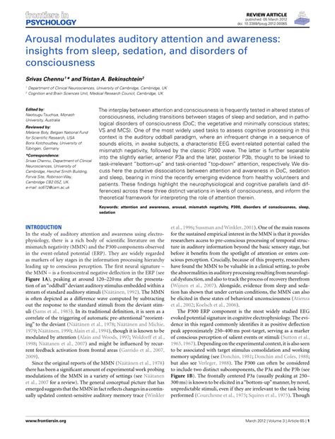 Pdf Arousal Modulates Auditory Attention And Awareness Insights From Sleep Sedation And