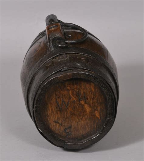 S5266 Antique Treen 18th Century Staved Oak Costrel Bada