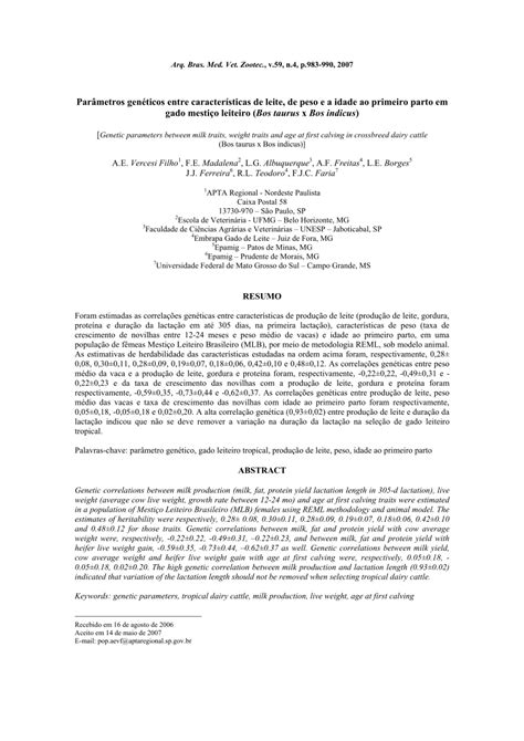 Pdf Genetic Parameters Between Milk Traits Weight Traits And Age At