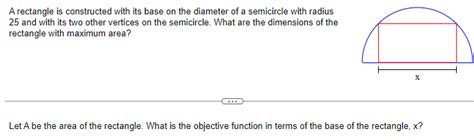 Solved A Rectangle Is Constructed With Its Base On The