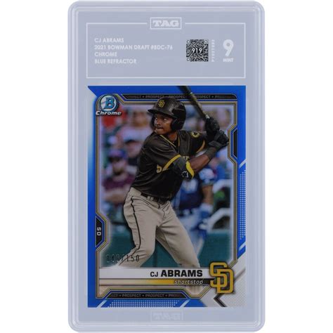 Cj Abrams San Diego Padres 2021 Bowman Chrome Blue Refractor Bdc 76 46150 Tag Authenticated 9