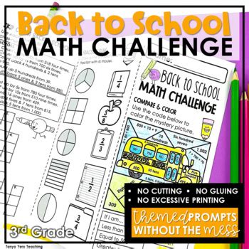Back To School Activities 3rd Grade Math Challenge Test Prep Tpt