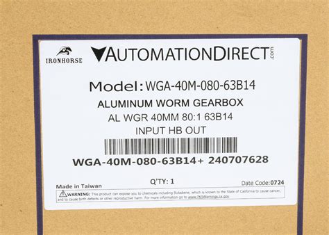 Worm Gearbox General Purpose 80 1 Ratio Pn Wga 40m 080 63b14 Automationdirect