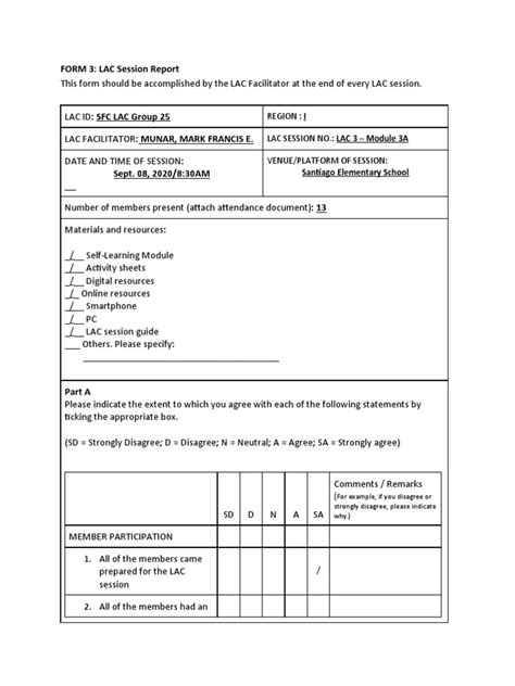 Form 3 Lac Session Report Region I Lac Session No Lac 3 Module 3a Venue Platform Of