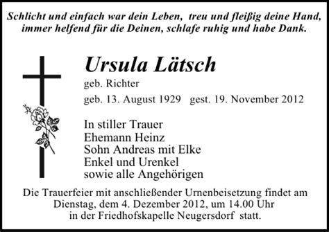 Traueranzeigen Von Ursula Lätsch Trauer Anzeigen De